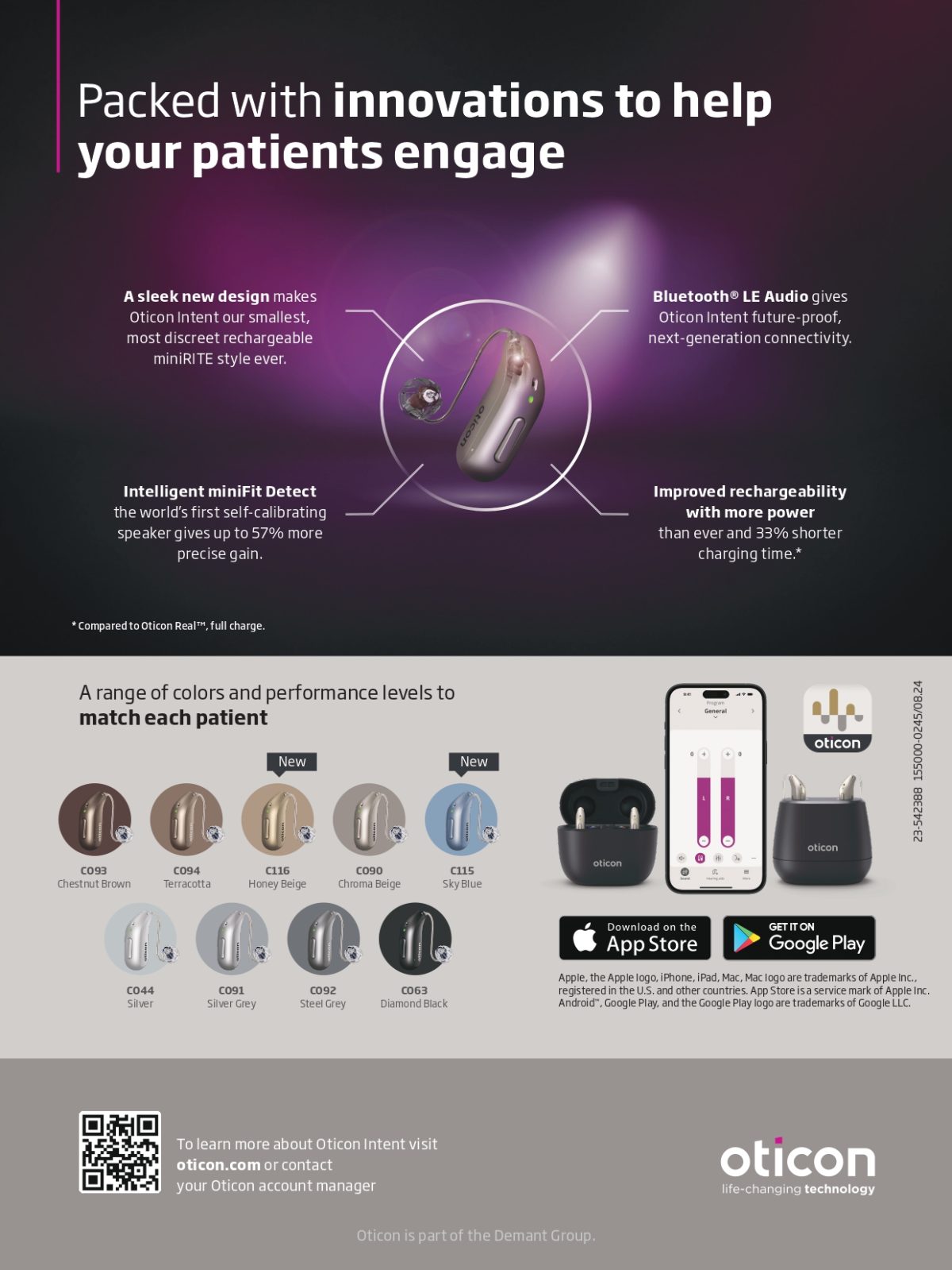 Oticon Intent 1 mini RITE Power 64 channel (Single Ear) Rechargeable ...